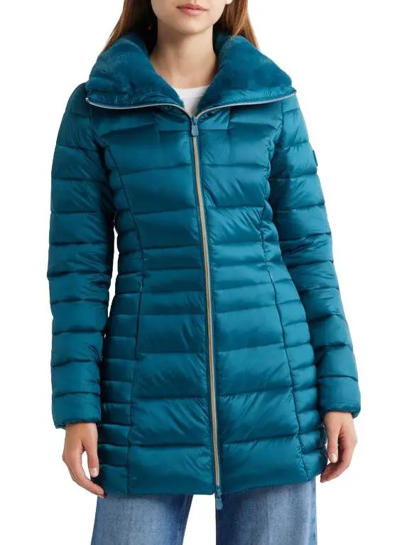 SAVE THE DUCK Caroline Water Repellent Satin Puffer Jacket - Horizon Blue