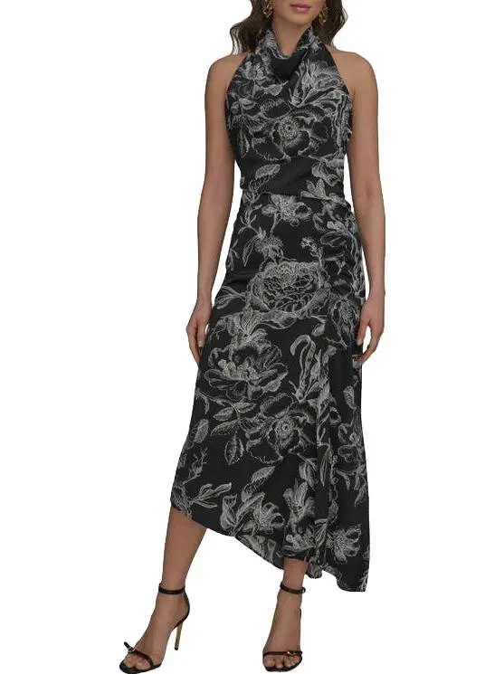 Donna Karan New York Floral Asymmetric Hem Maxi Dress - Black/cream