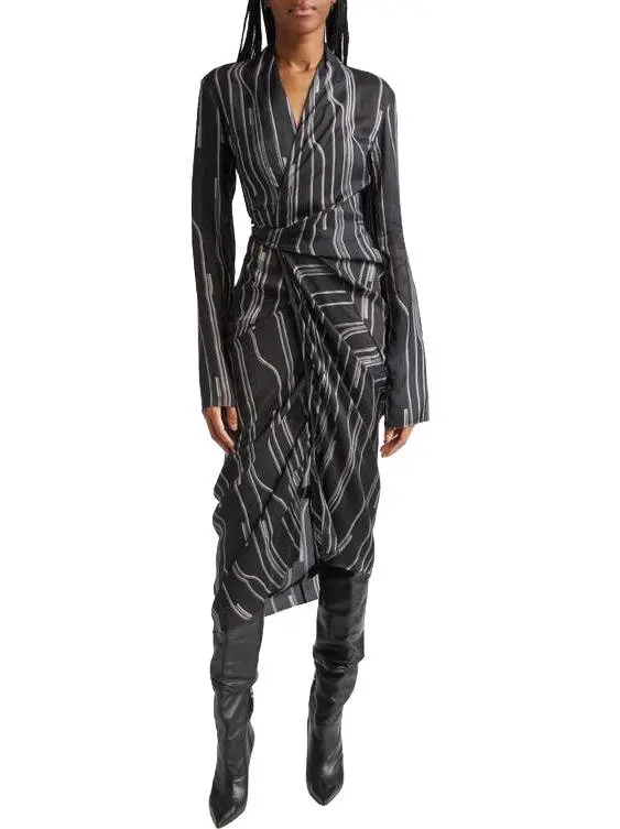 Rick Owens Long Sleeve Satin Wrap Dress - Black/pearl