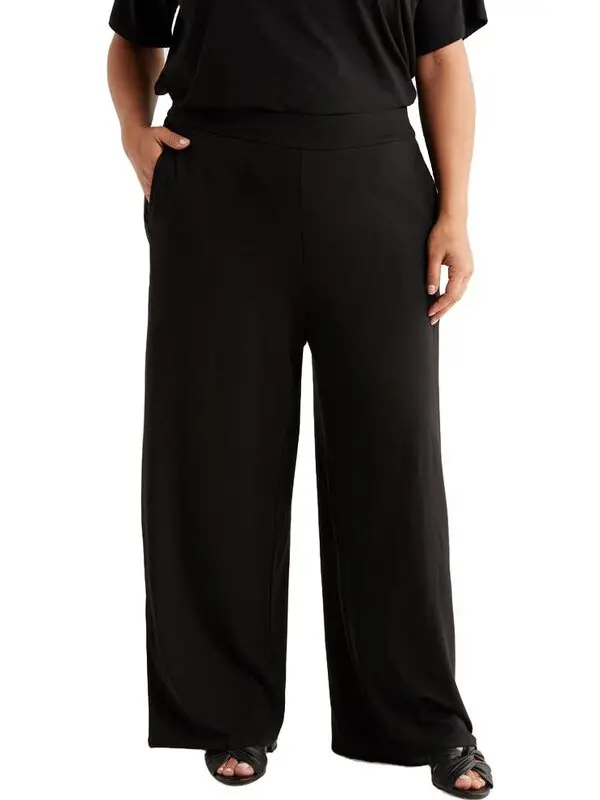 Eileen Fisher High-waist Wide-leg Jersey Pants - Black