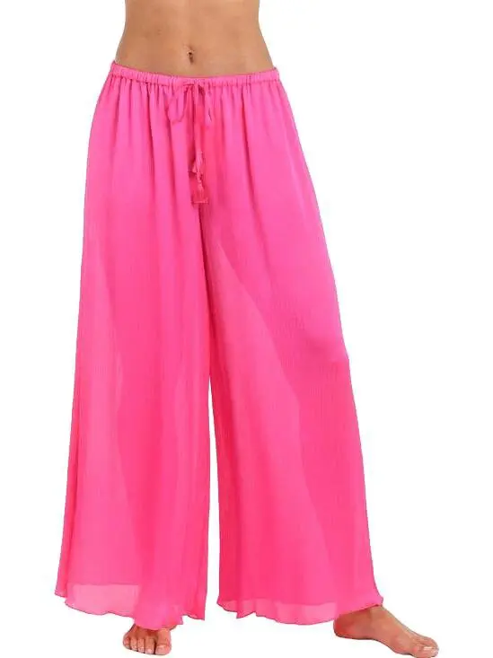 SUNSHINE 79 Radiance Textured Satin Cover-up Palazzo Pants - Bright Pink