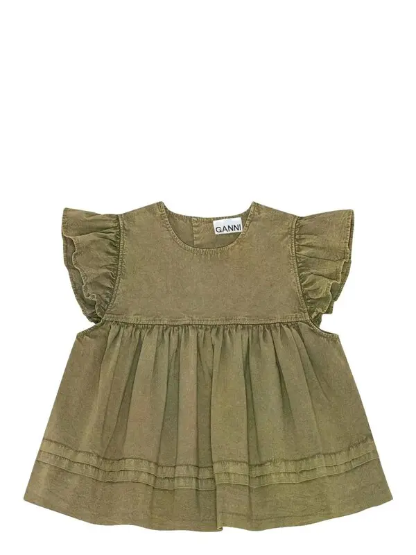 GANNI Ruffled Flared Top - Green
