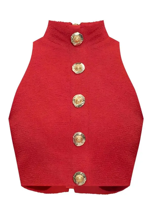Balmain High-neck Button-detail Top - Red