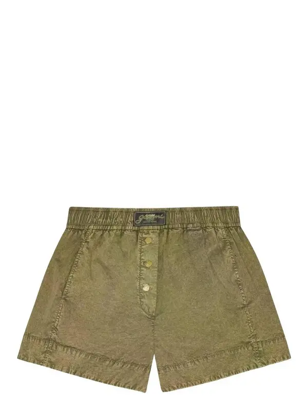 GANNI Washed Cotton Shorts - Green