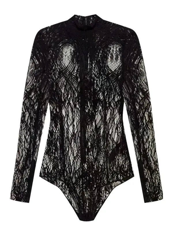 Balmain Lace High-neck Bodysuit - Black