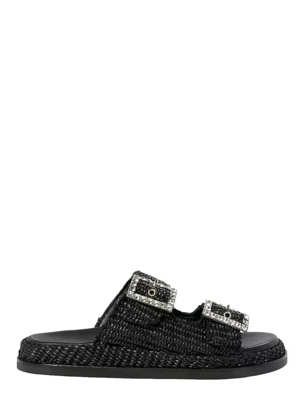 ALIBI Double-buckle Flat Sandals - Black