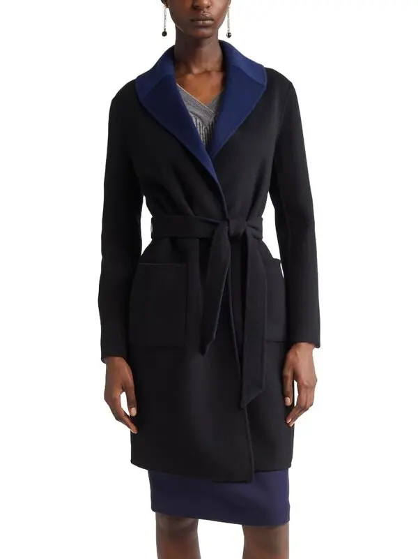 St. John Two-tone Double Face Wool & Cashmere Coat - Black/navy