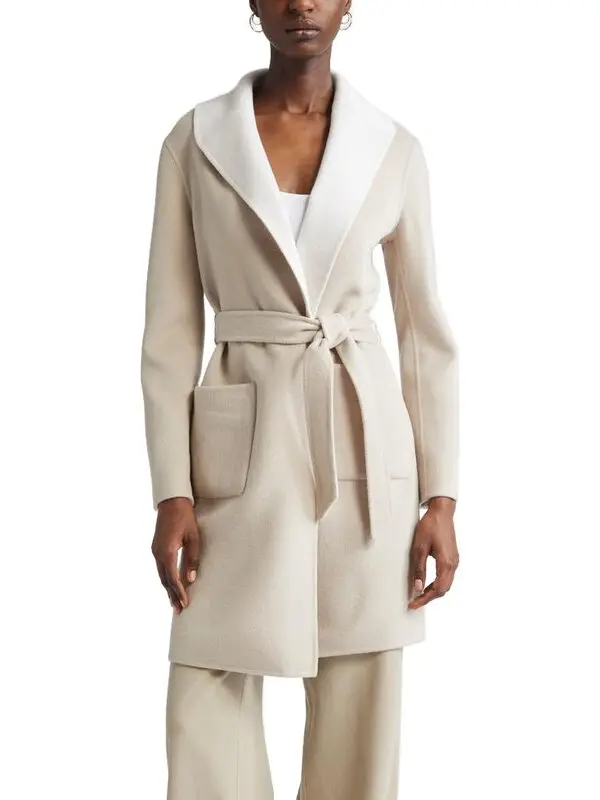 St. John Two-tone Double Face Wool & Cashmere Coat - Taupe/bright White