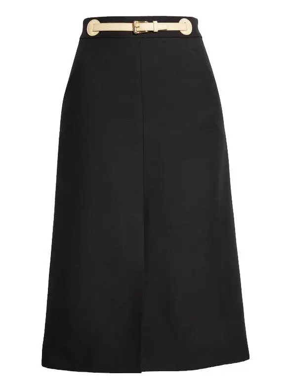 Valentino Garavani Belted Virgin Wool & Silk Midi Skirt - Black/light Hazelnut