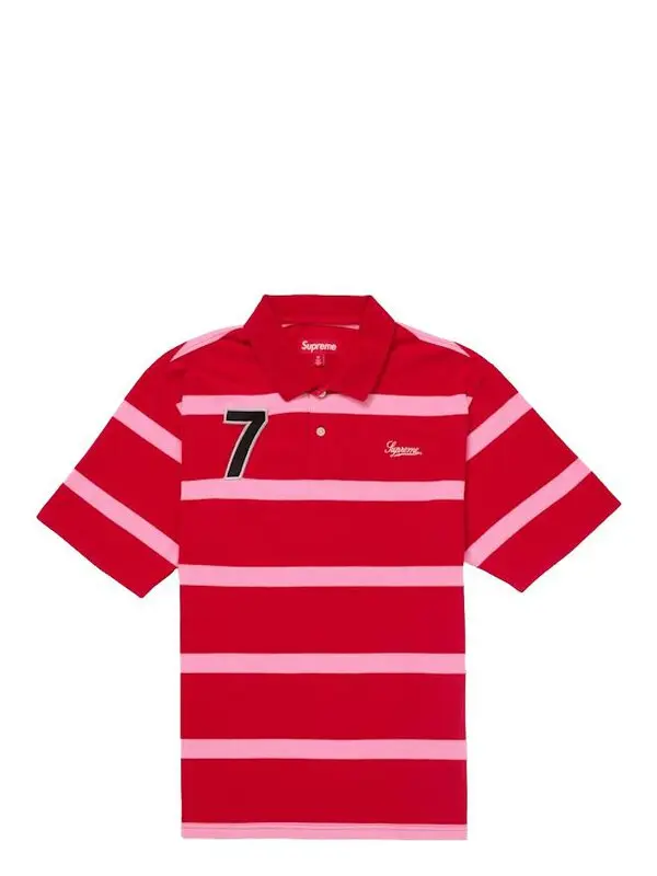 Supreme Cursive Polo Shirt - Red Stripe