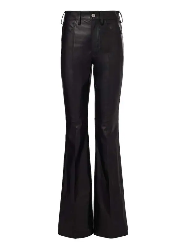 Attico High-rise Leather Flared Pants - Black