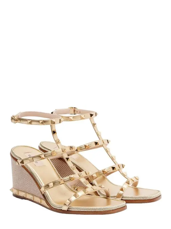 Valentino Garavani Rockstud 80 Leather Espadrille Wedges - Neutrals
