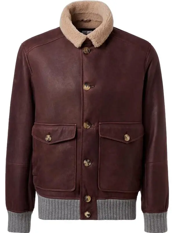Brunello Cucinelli Leather And Cashmere Jacket - Burgundy