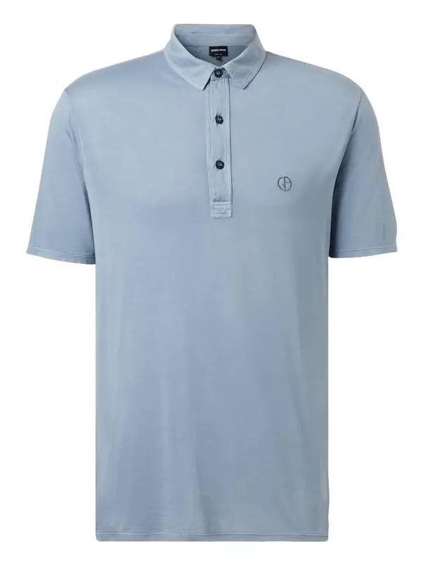 Giorgio Armani Silk And Cotton Polo Shirt - Blue
