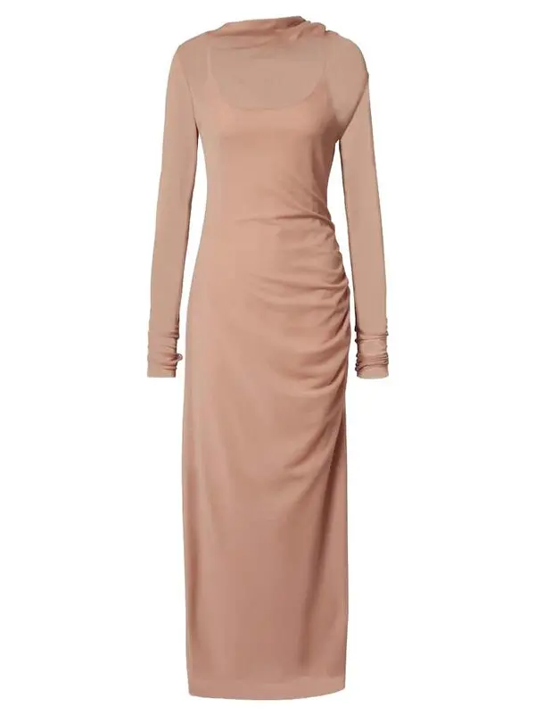 Sir The Label Ruby Draped Sheer Maxi Dress - Beige
