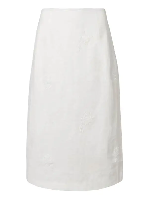 Sir The Label Alessandra Embroidered Linen Midi Skirt - White