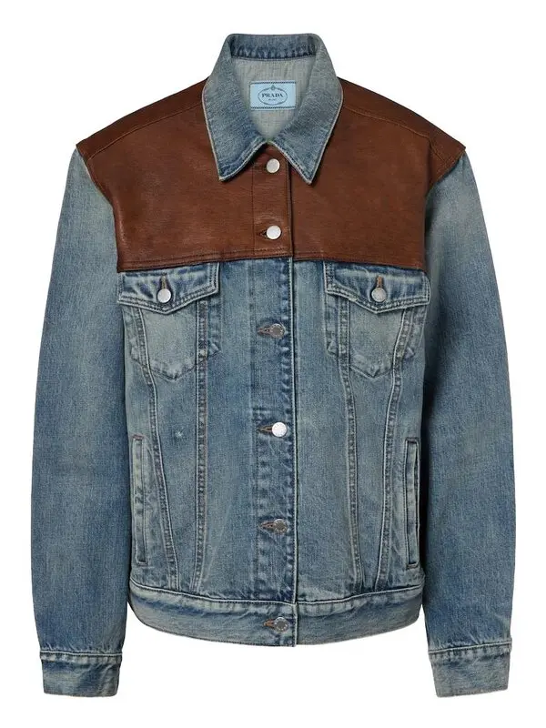 Prada Leather-trimmed Denim Jacket - Blue