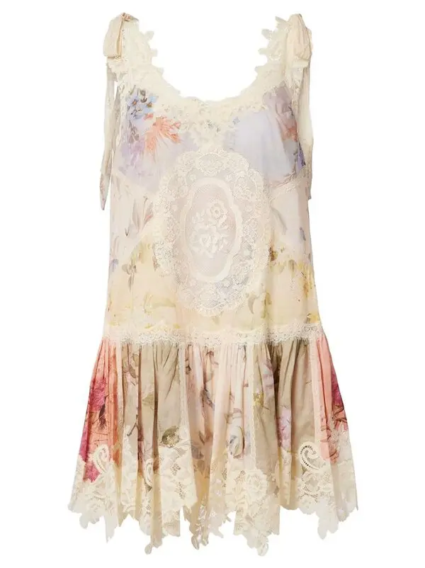 Zimmermann Cascadian Floral Lace Cotton Minidress - Multicoloured