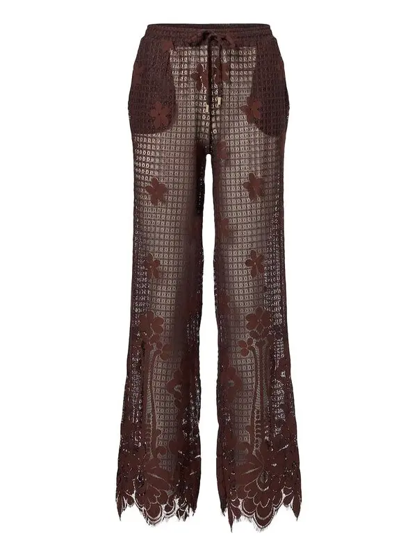 Melissa Odabash Etta Cotton-blend Lace Wide-leg Pants - Brown