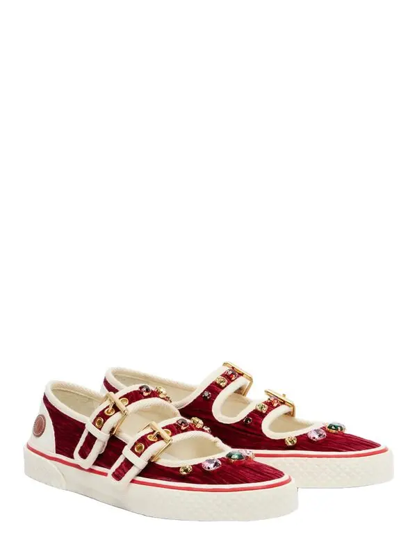 Valentino Garavani Dollyboard Embellished Velvet Sneakers - Burgundy