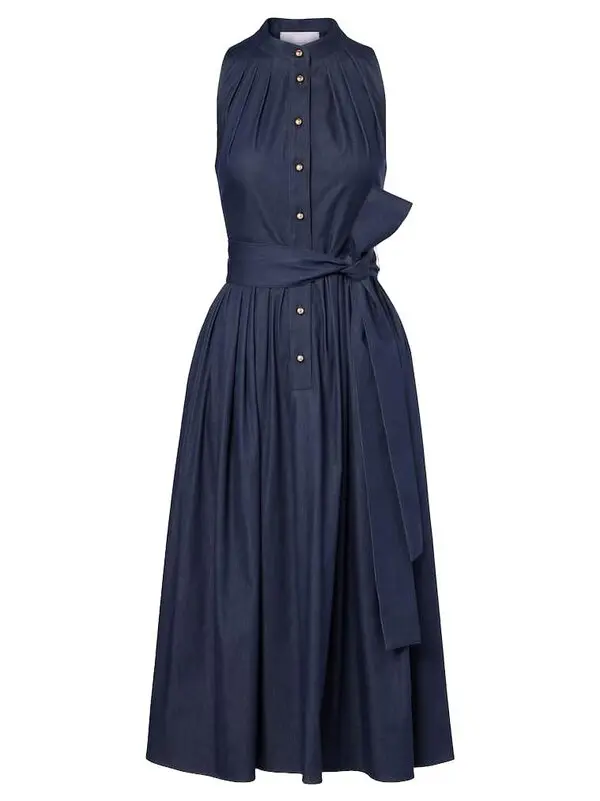 Carolina Herrera Gathered Cotton-blend Midi Dress - Blue