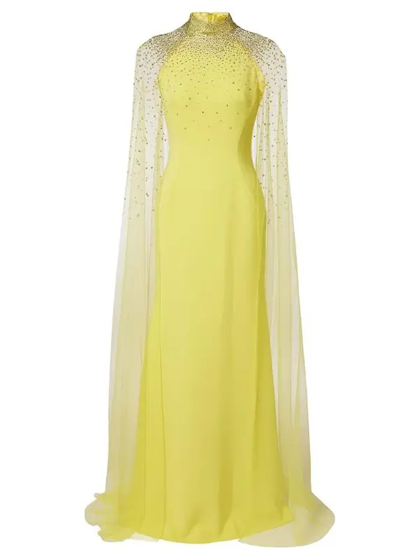Jenny Packham Limelight Caped Embellished Gown - Yellow