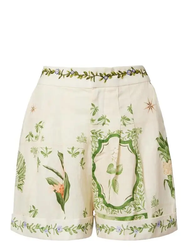 Agua Bendita Rommy Floral Linen Bermuda Shorts - Beige