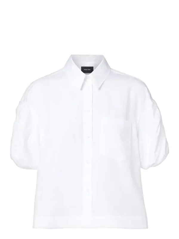 Simone Rocha Cropped Puff-sleeve Cotton Poplin Shirt - White