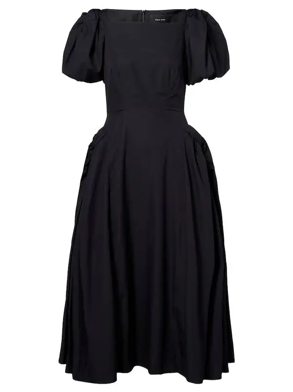Simone Rocha Puff-sleeve Cotton Poplin Midi Dress - Black
