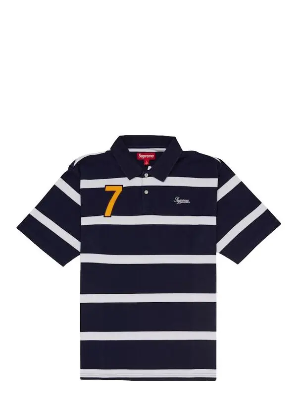 Supreme Cursive Polo Shirt - Navy Blue Stripe