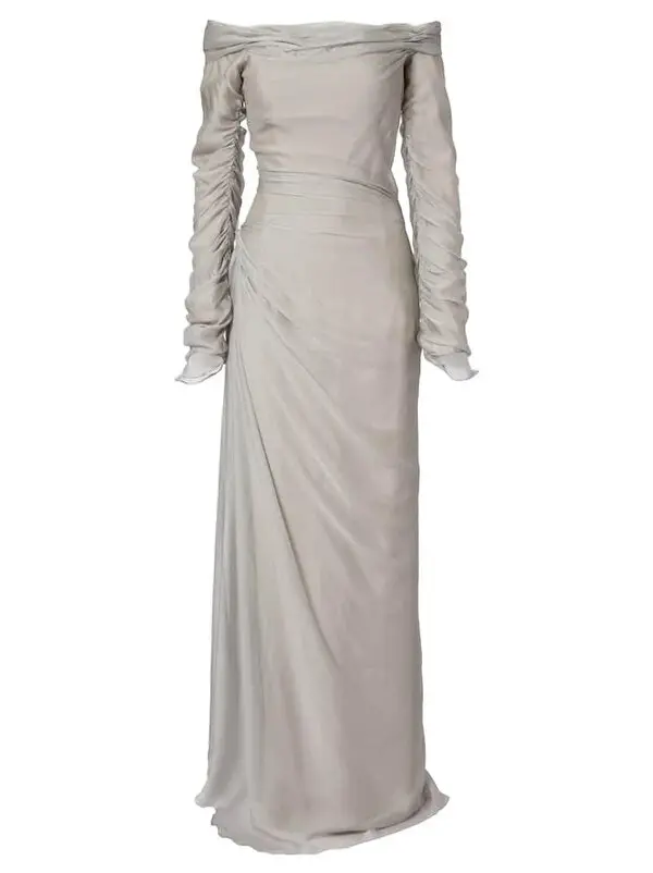 MARMAR HALIM Off-shoulder Silk Gown - Grey