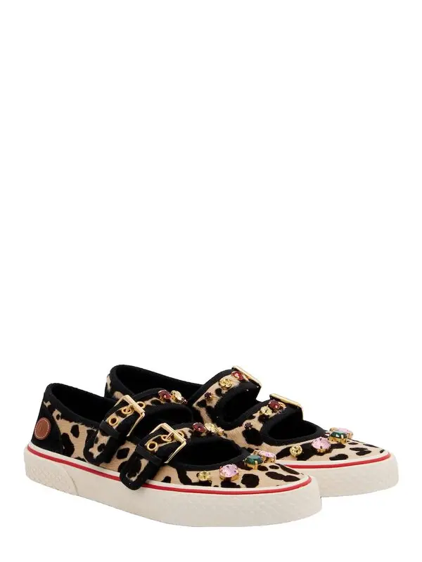 Valentino Garavani Dollyboard Embellished Calf Hair Sneakers - Brown