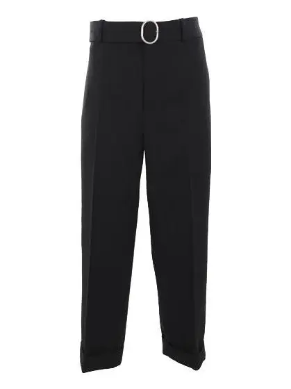 JIL SANDER Loose Fit Wool Gabardine Trousers - Black