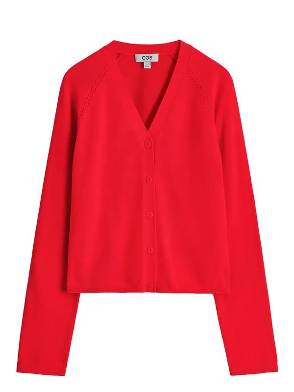 Cos Knitted Cotton V-neck Cardigan - Red