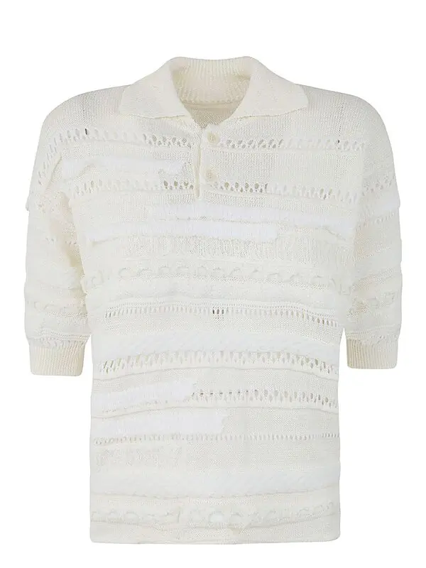 Y’s Collared Half-sleeve Top - White