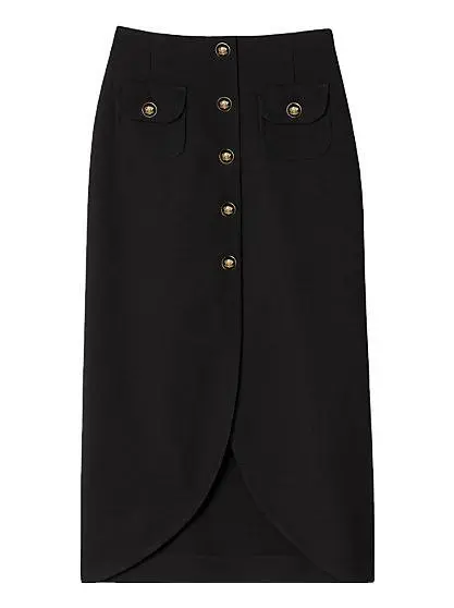 Sandro High-rise Button-down Midi Skirt - Black