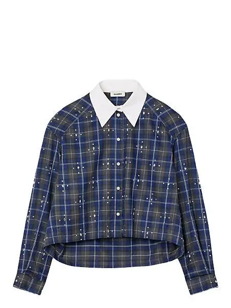 Sandro Rhinestone-embellished Checked Cotton Shirt - Blue