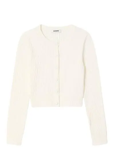 Sandro Slim-fit Ribbed Cropped Stretch-knit Cardigan - Ecru