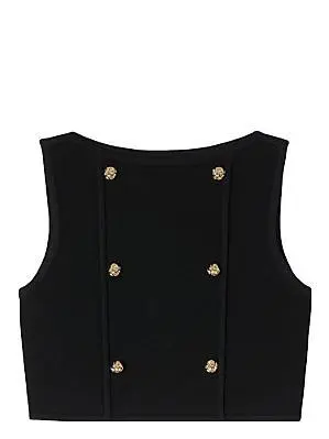 Sandro Button-embellished Cropped Knit Top - Black