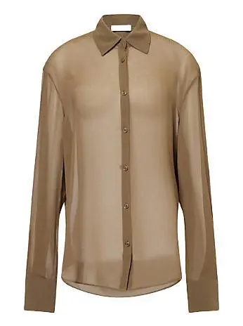 THE FRANKIE SHOP Peri Sheer Georgette Woven Shirt - Khaki