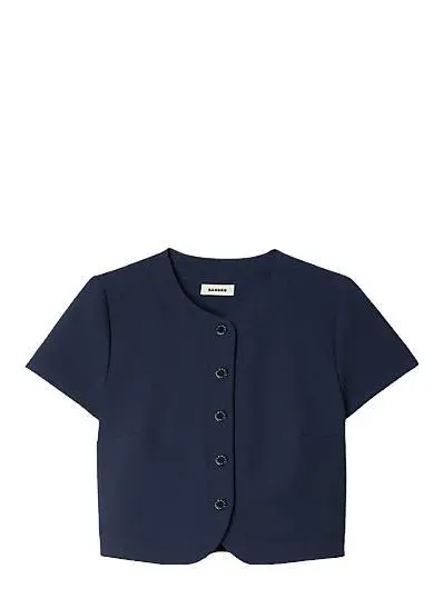 Sandro Round-neck Button-down Crop Top - Navy Blue