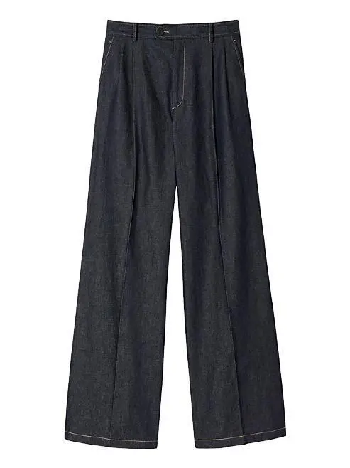 Sandro Wide-leg High-rise Denim Suit Trousers - Deep Blue