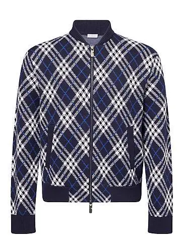 Burberry Check-weave Knitted Bomber Jacket - Ink Ip Chk