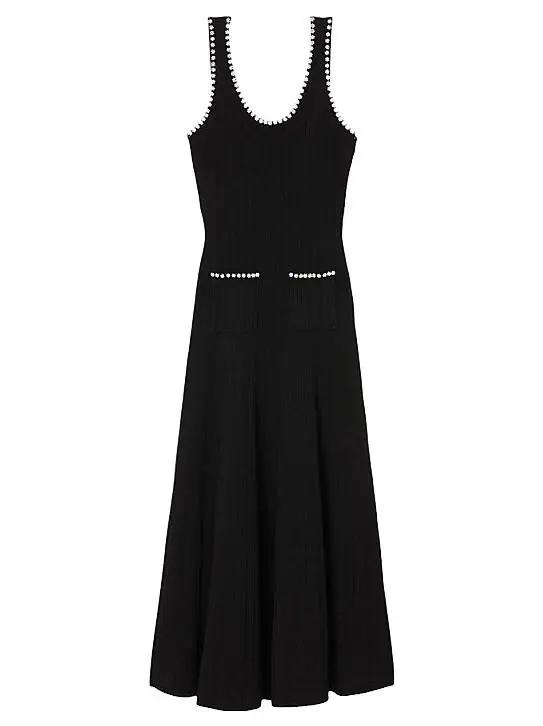 Sandro Scoop-neck Bead-embellished Midi Dress - Black