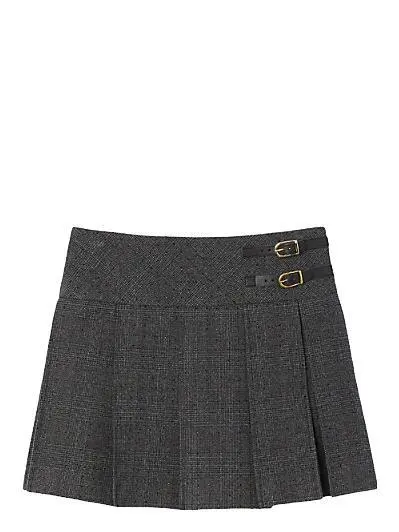 Sandro Rhinestone-embellished Pleated Mini Skirt - Grey / Brown