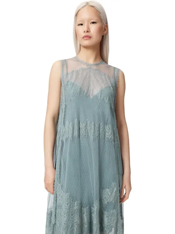 ALLSAINTS Clara Sheer Lace Panel Midi Dress - Blue