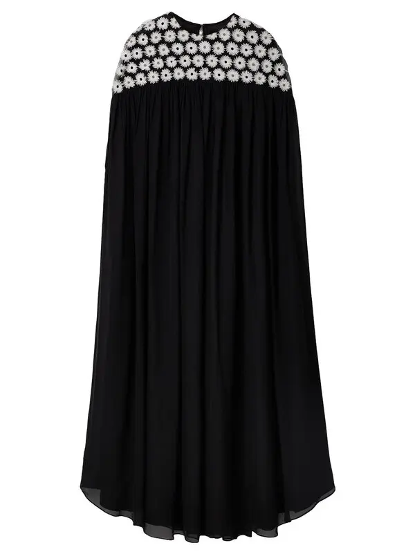 DIMA AYAD Gathered Embroidered Tulle And Georgette Maxi Dress - Black