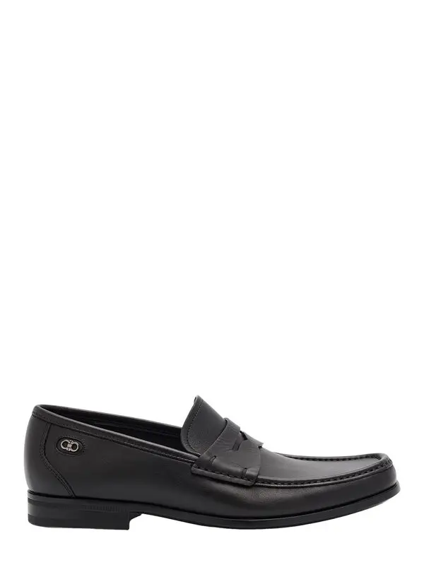 FERRAGAMO Leather Moc-toe Penny Loafers - Black
