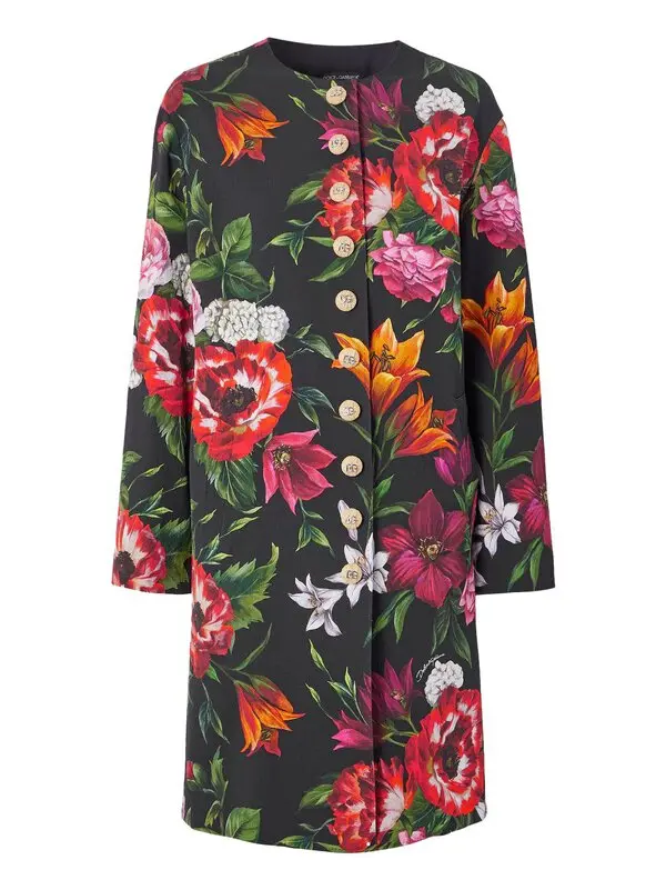 Dolce & Gabbana Floral-print Crepe Coat - Black
