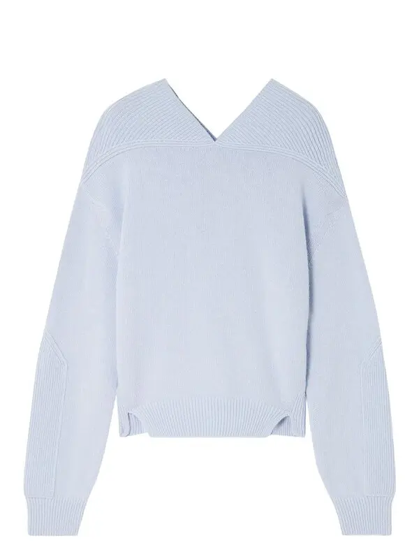 Victoria Beckham Ribbed Wool And Cashmere-blend Sweater - Blue